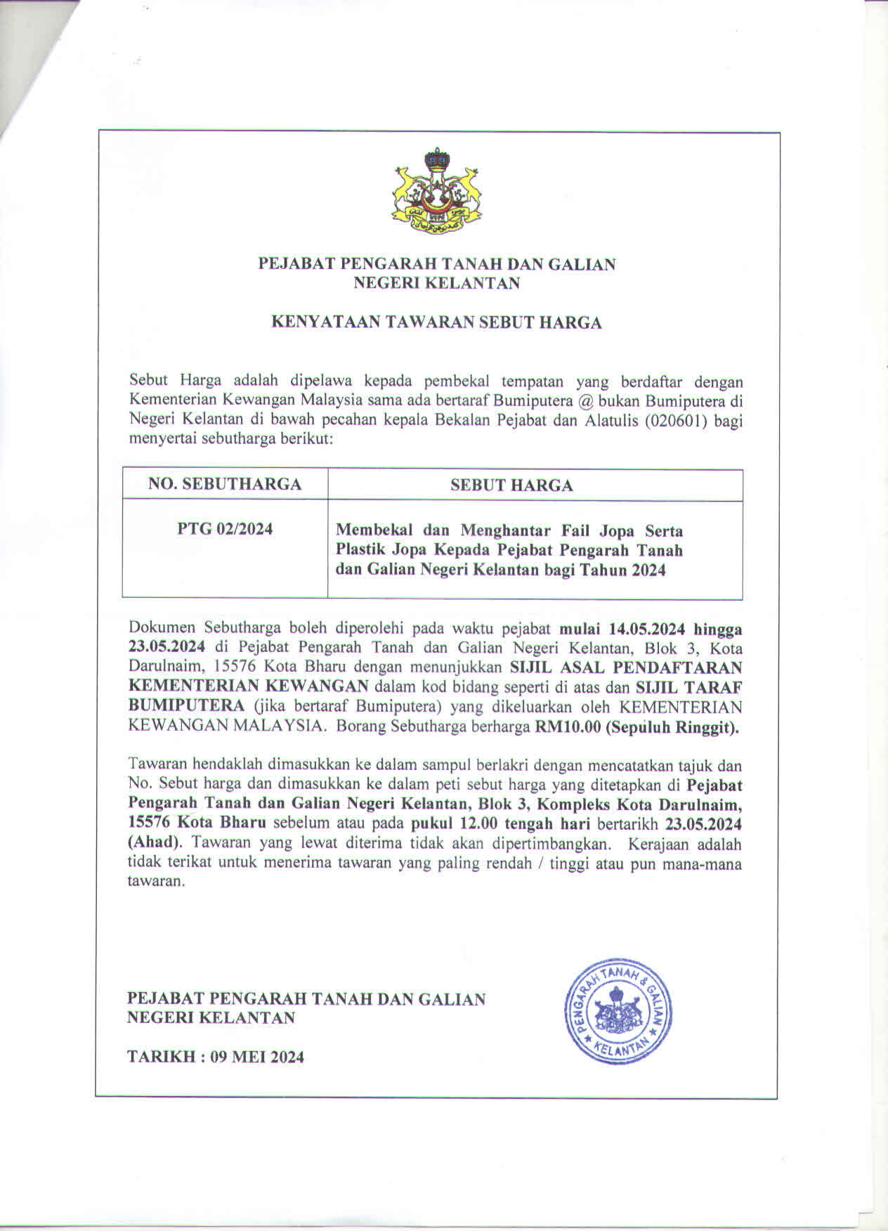 PORTAL RASMI KERAJAAN NEGERI KELANTAN - Arkib Sebut Harga